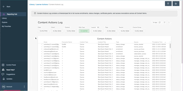 Generating a Content Actions Log Report – Thought Industries