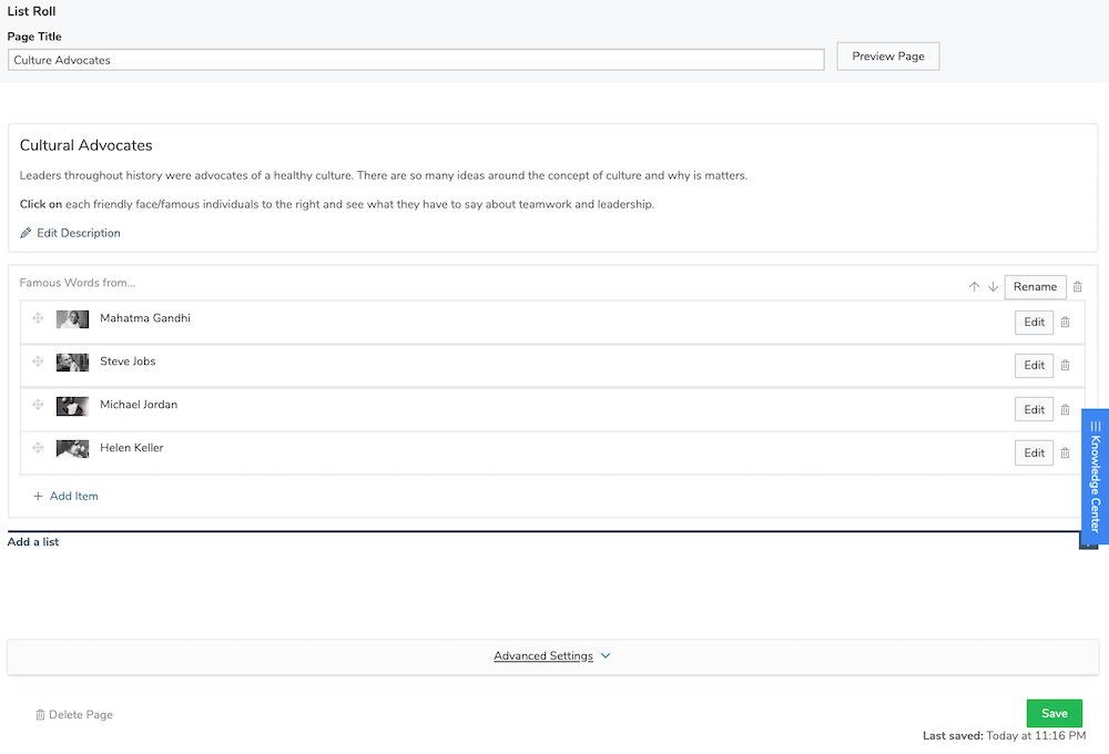 Creating a List Roll Page – Thought Industries