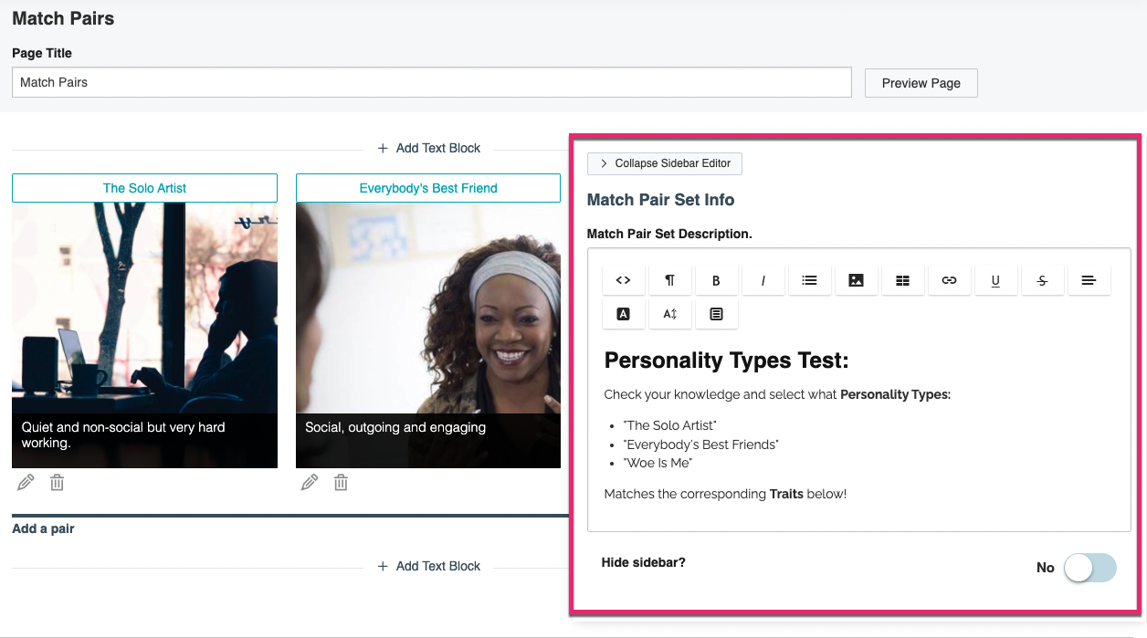 Creating a Match Pairs Page – Thought Industries
