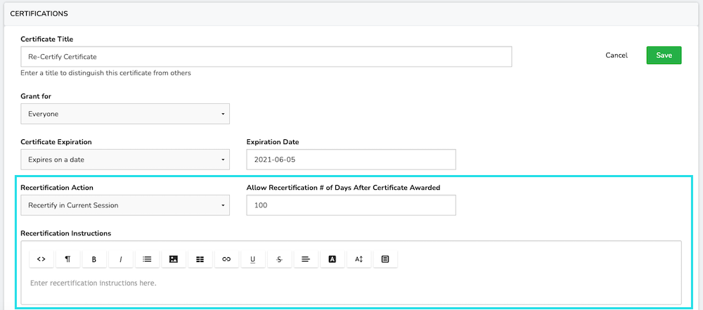 Setting Up Certificate Recertifications – Thought Industries