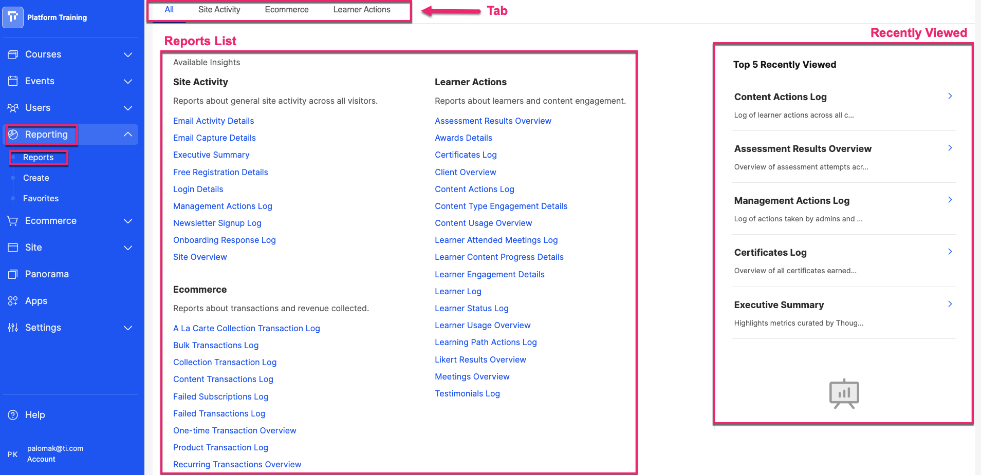 Navigating the Reports Library – Thought Industries
