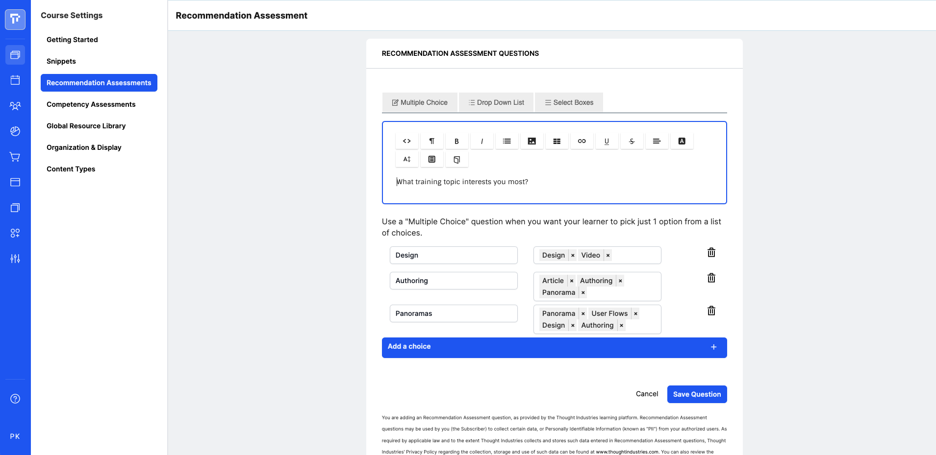 Recommendation Assessment & Engine – Thought Industries