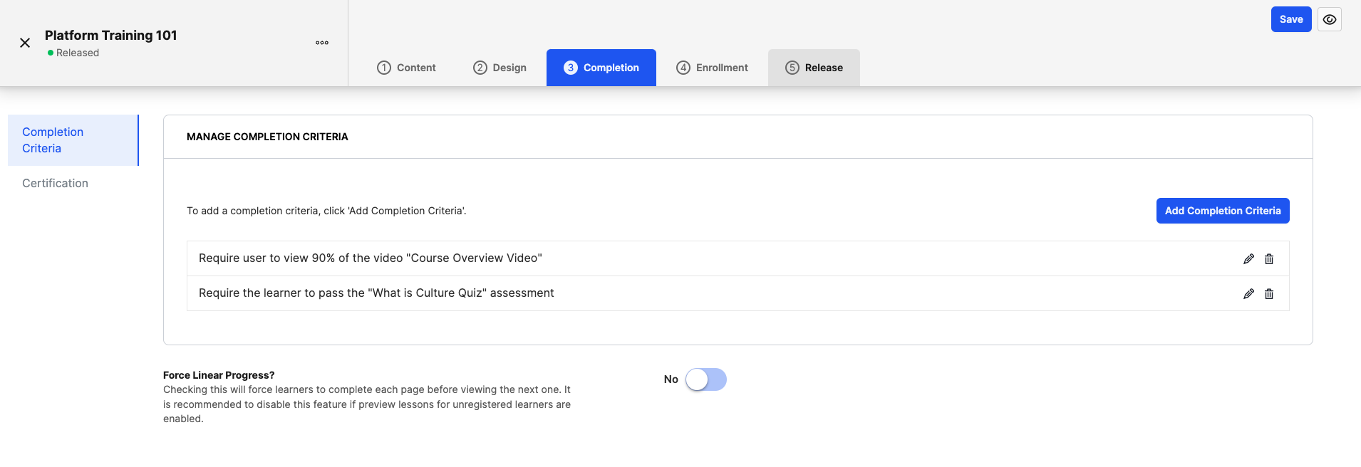 Setting Up Completion Criteria – Thought Industries